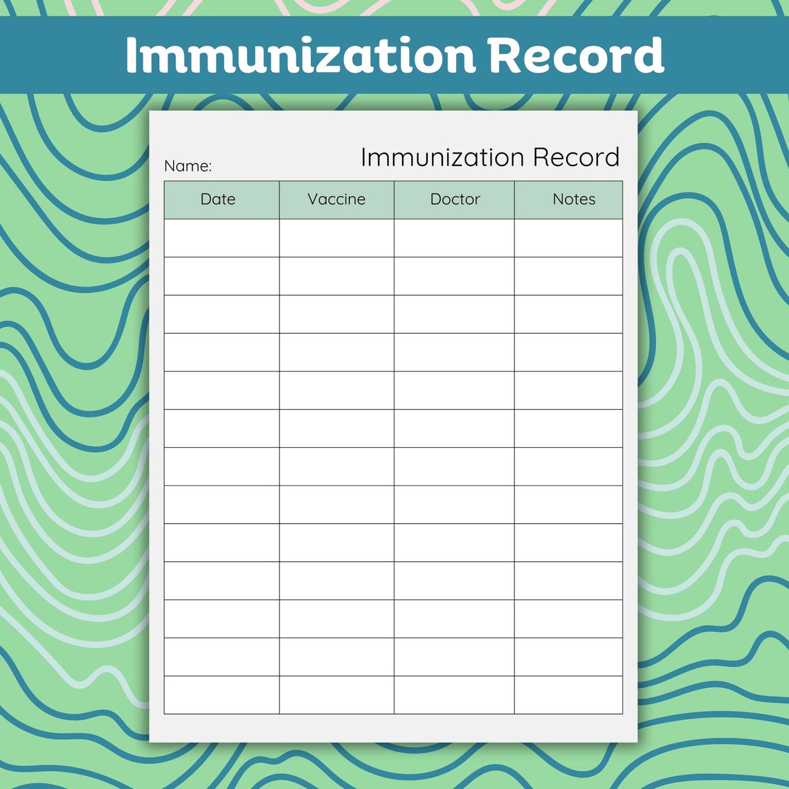 Immunization Record Printable Vaccination Record Vaccine Record for ...
