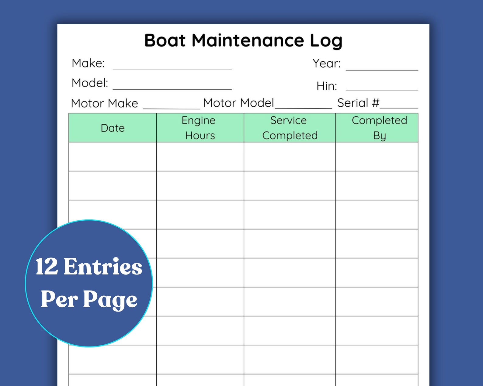 Boat Maintenance Tracker for Ski Boat Service Log for Sailboat Vessel ...