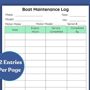 Boat Maintenance Tracker for Ski Boat Service Log for Sailboat Vessel ...