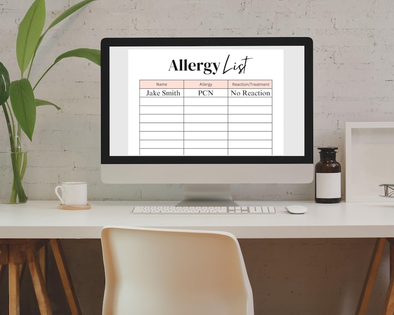 Allergy Tracker Template for Daycare Allergies List for Baby Allergy ...