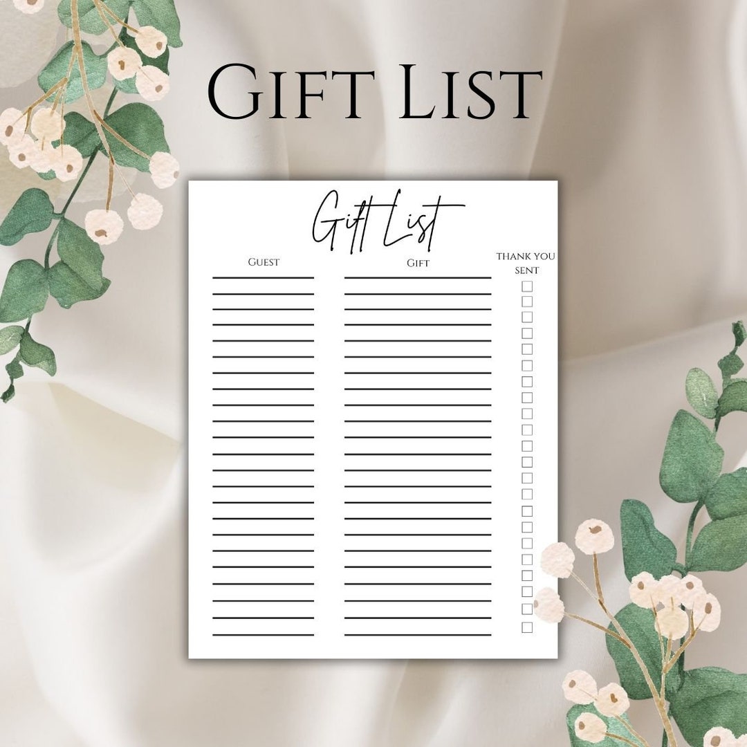Gift List Template Wedding Gift List Wedding Gift Log Baby Shower Gift ...