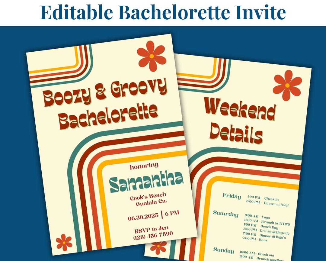 Groovy Bachelorette Party Invite 70 Bachelorette Invitation Boozy and ...
