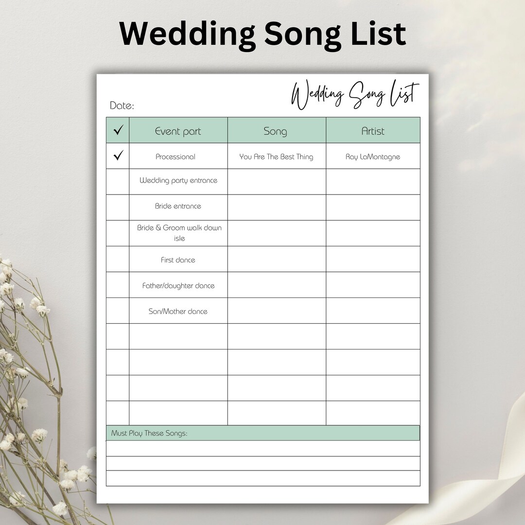 Wedding Song List Printable Wedding Music List Wedding Playlist for Dj ...