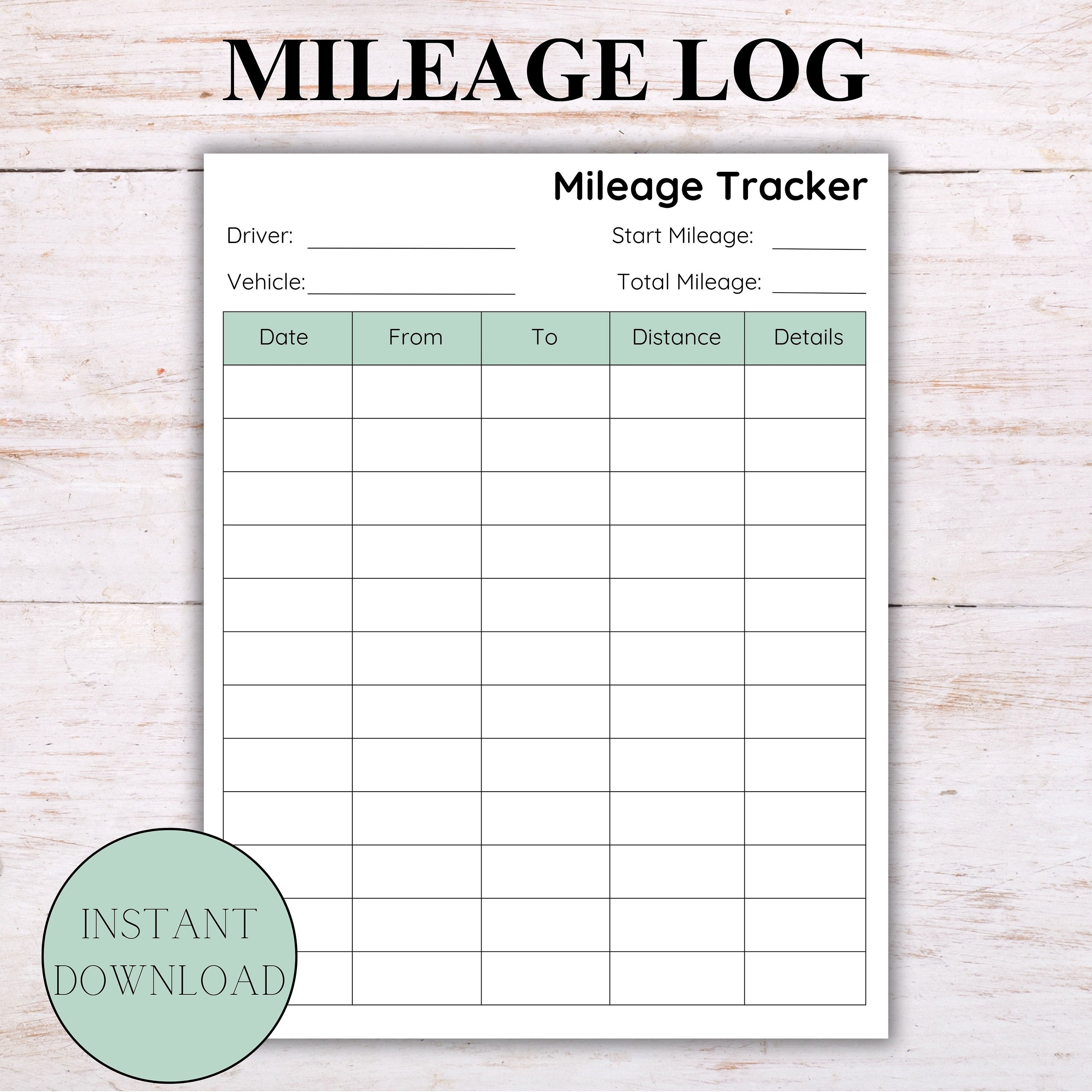 Mileage Log Printable Mileage Tracker Work Trip Mile Log Business Trip ...