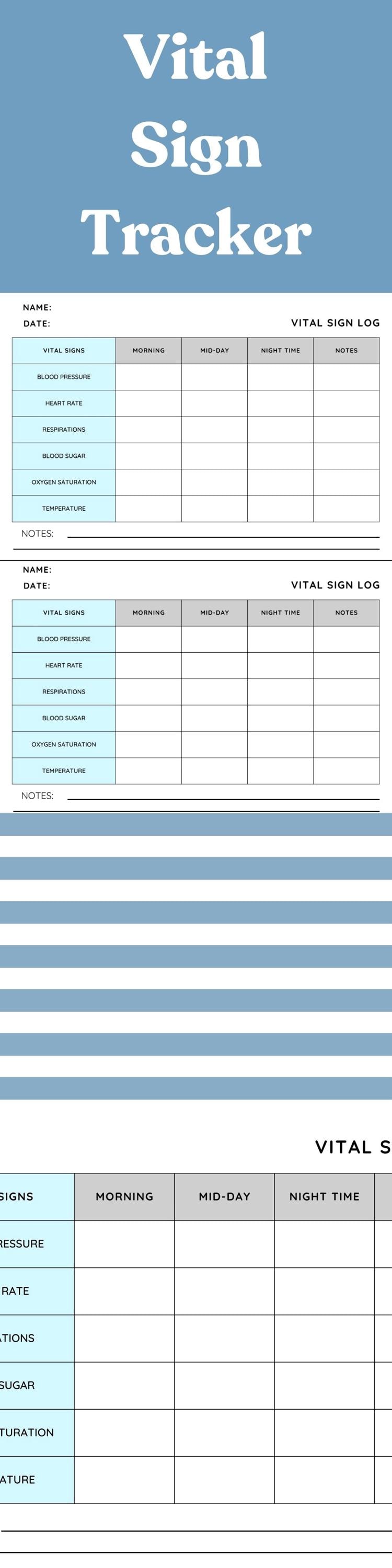 Daily Vital Sign Template for Nurse Vital Sign Log for Nursing Home ...