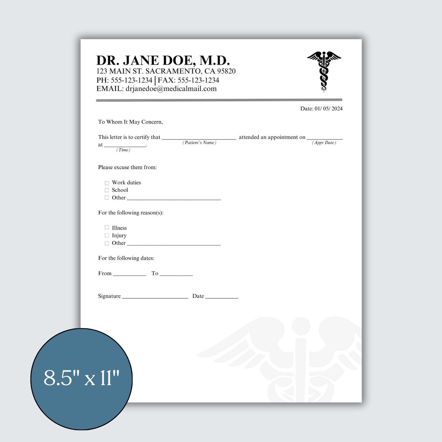 Doctor Excuse Note Template for Work Doctor Excuse Form for School Note ...