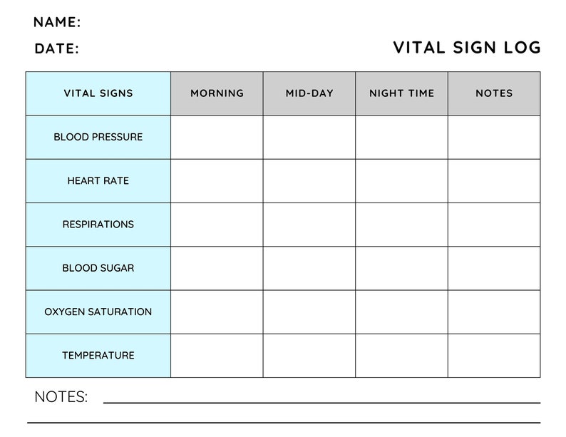 Daily Vital Sign Template for Nurse Vital Sign Log for Nursing Home ...