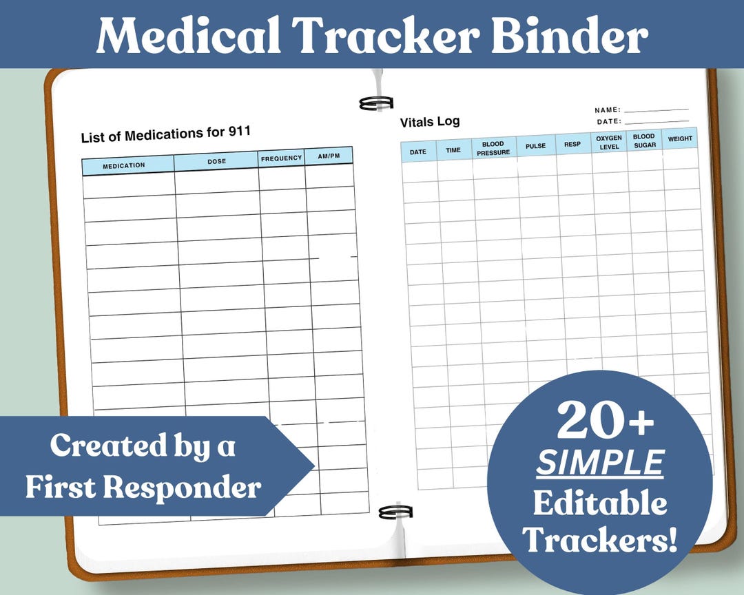 Digital Medical Binder Record Template Health Tracker Medication List ...
