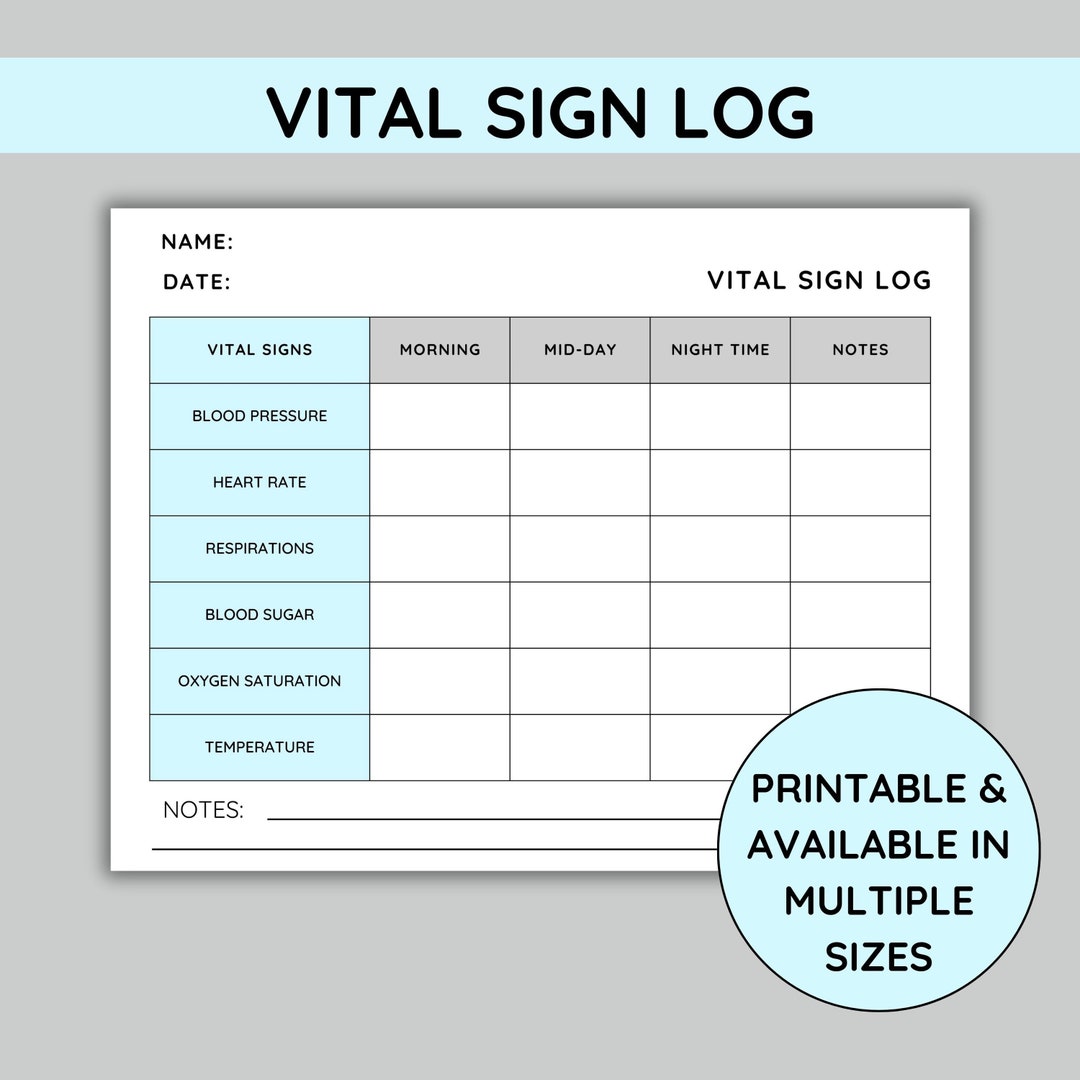 Vital Sign Tracker Daily Log Vital for Nurse Printable Vital Sign ...