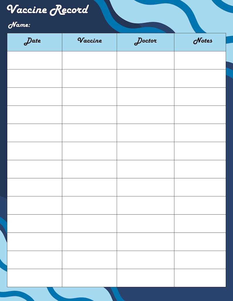 Immunization Record Printable Immunization Log for Kid Vaccine Log for ...