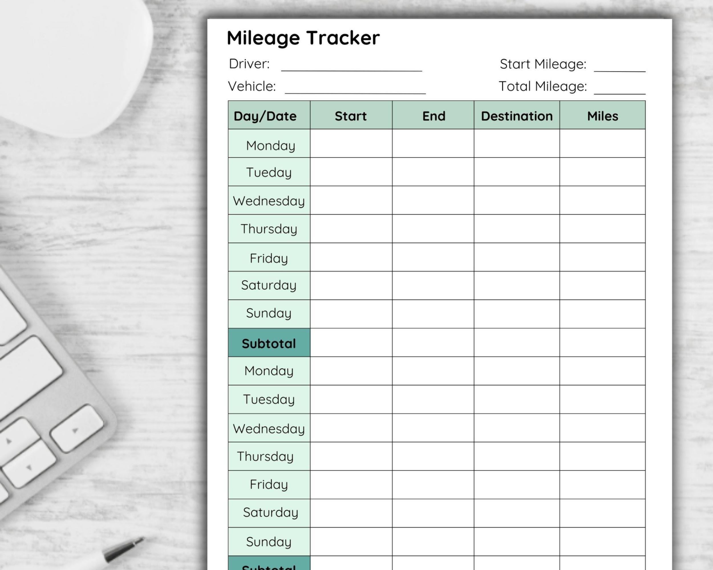 Mileage Log Printable Mileage Tracker Work Trip Mile Log Business Trip ...