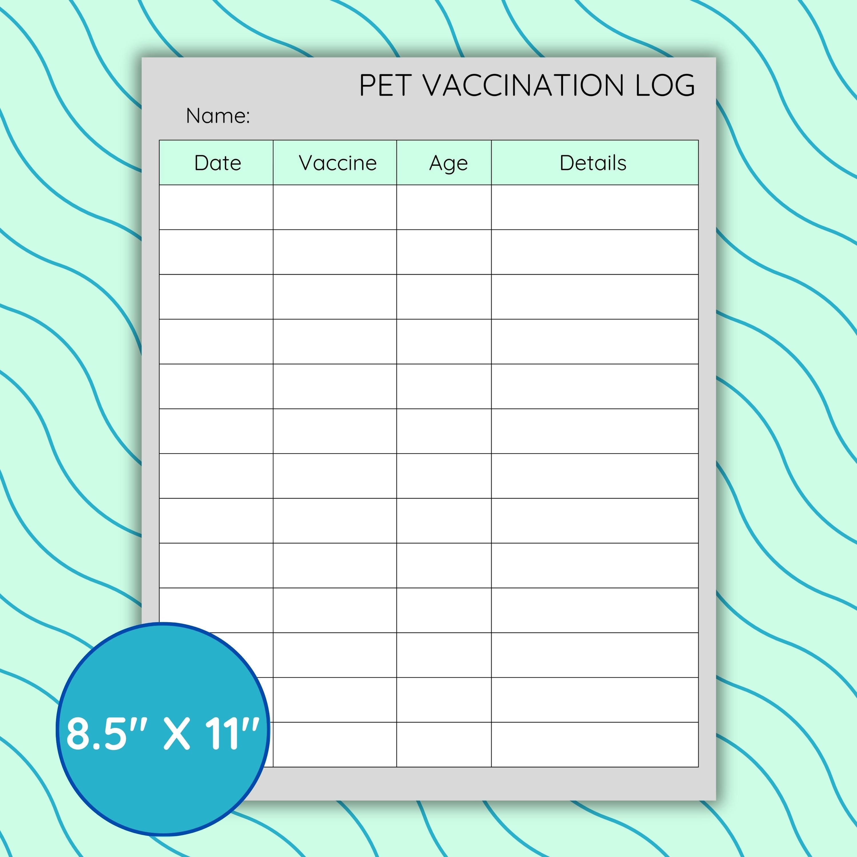 Pet Vaccination Tracker Pet Immunization Log Dog Vaccine Cat Vaccine ...