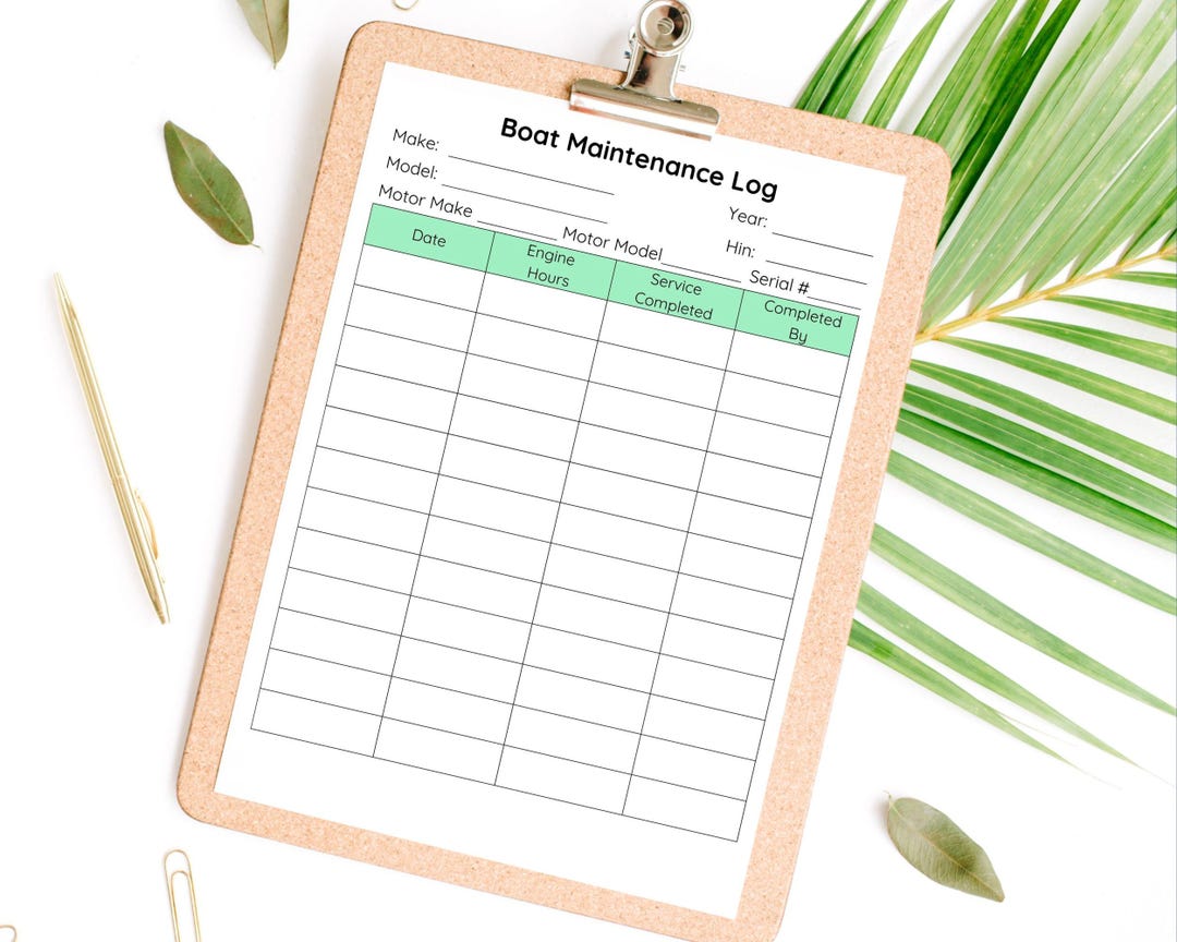 Boat Maintenance Tracker for Ski Boat Service Log for Sailboat Vessel ...