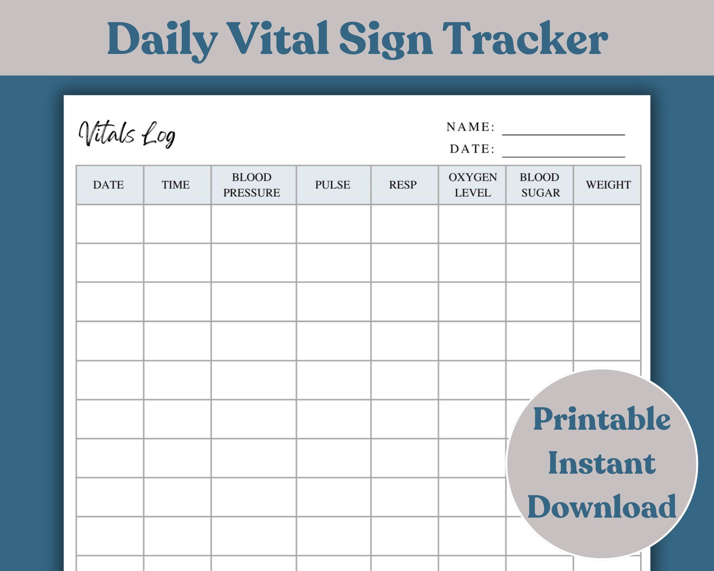 Daily Vital Sign Log for Nursing Facility Vital Sign Tracker for ...