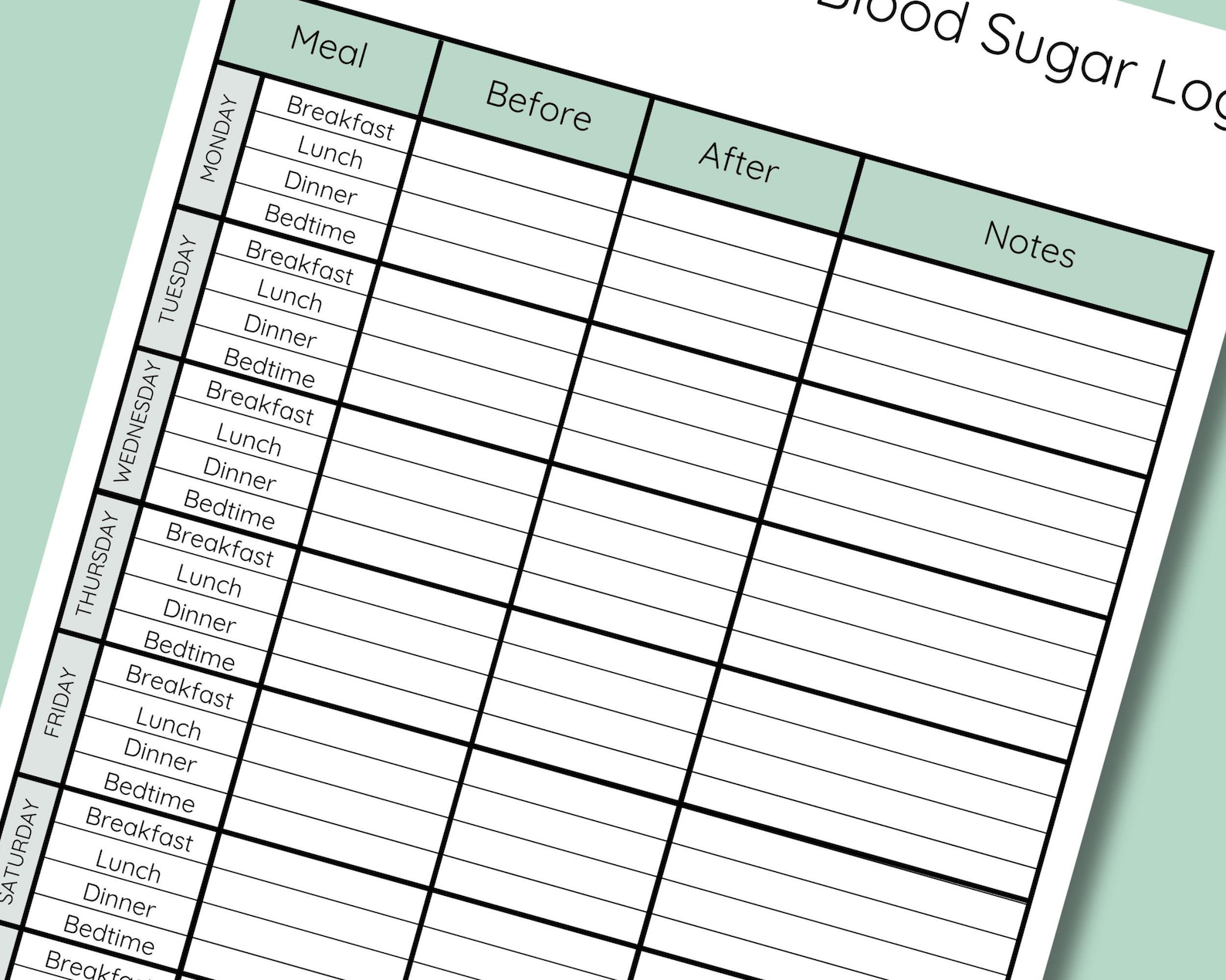 Blood Sugar Tracker Template for in Home Care Blood Glucose Chart for ...