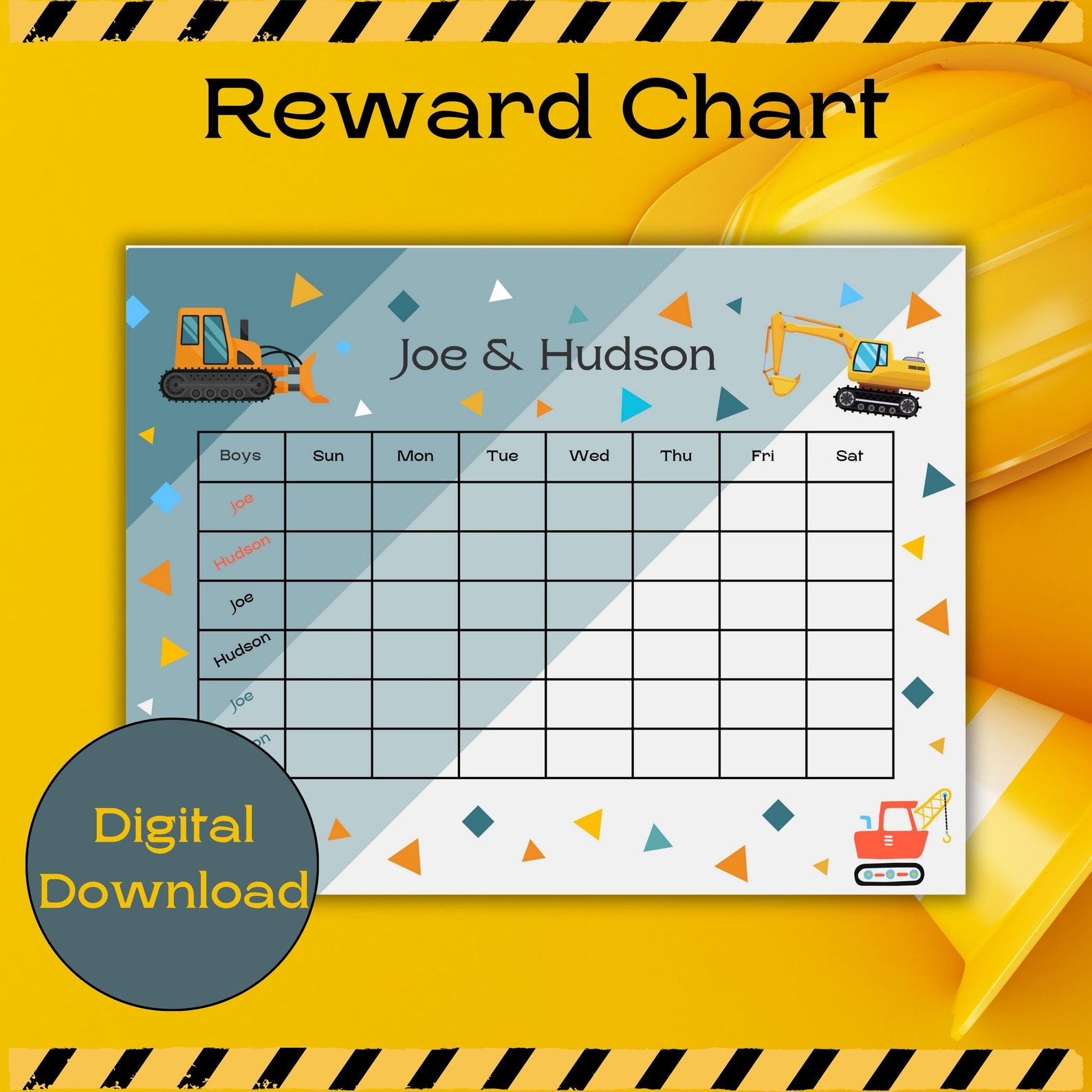 Construction Reward Chart for Boys Printable Chore Chart Behavior Chart ...