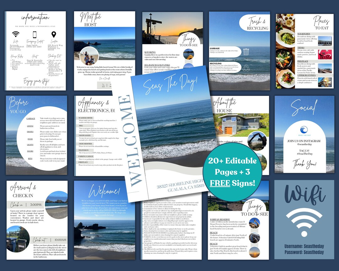 Airbnb Guest Bundle Welcome Binder Airbnb House Rule Book Beach House ...