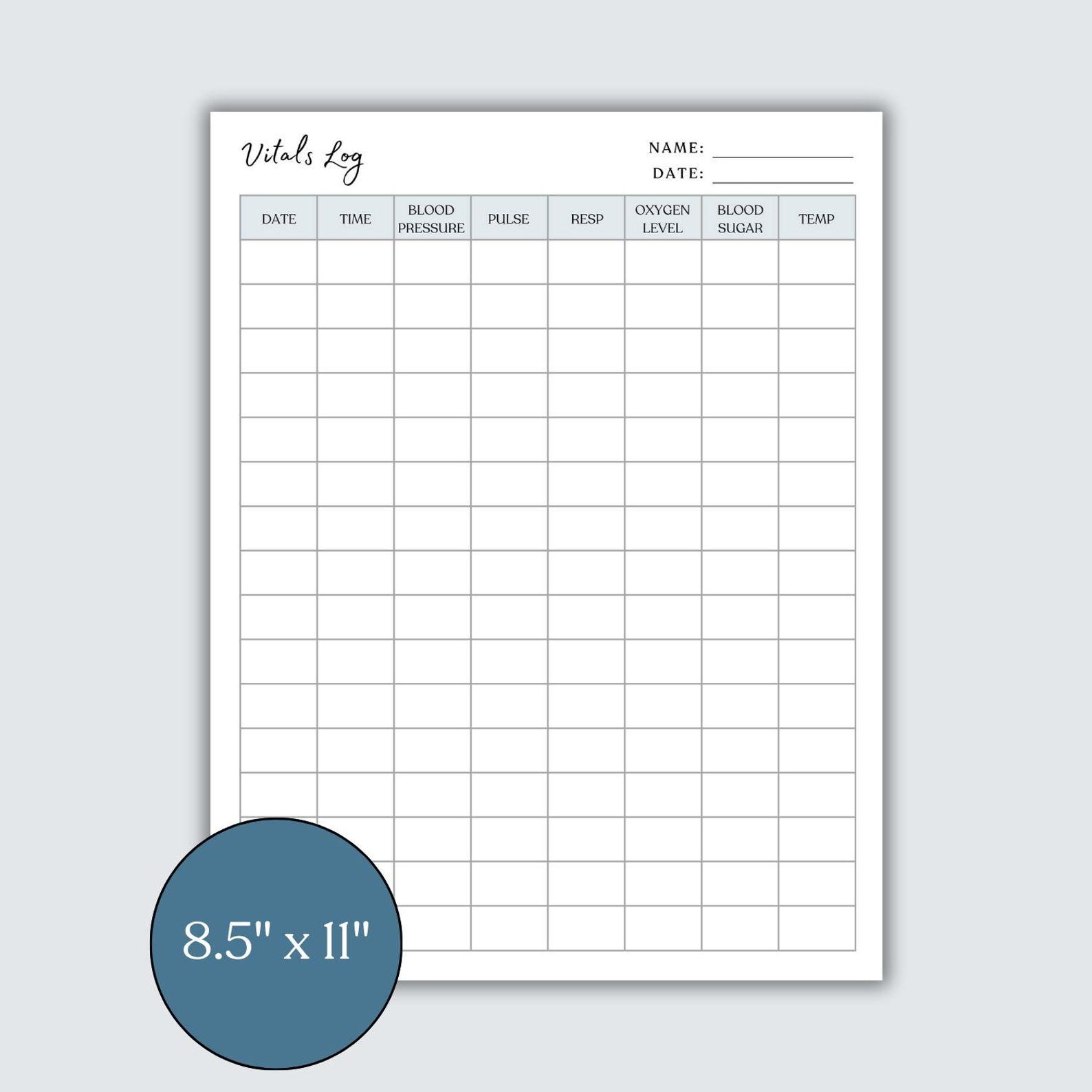 Vital Sign Daily Tracker Log for Nurse Printable Vital Sign Tracker ...