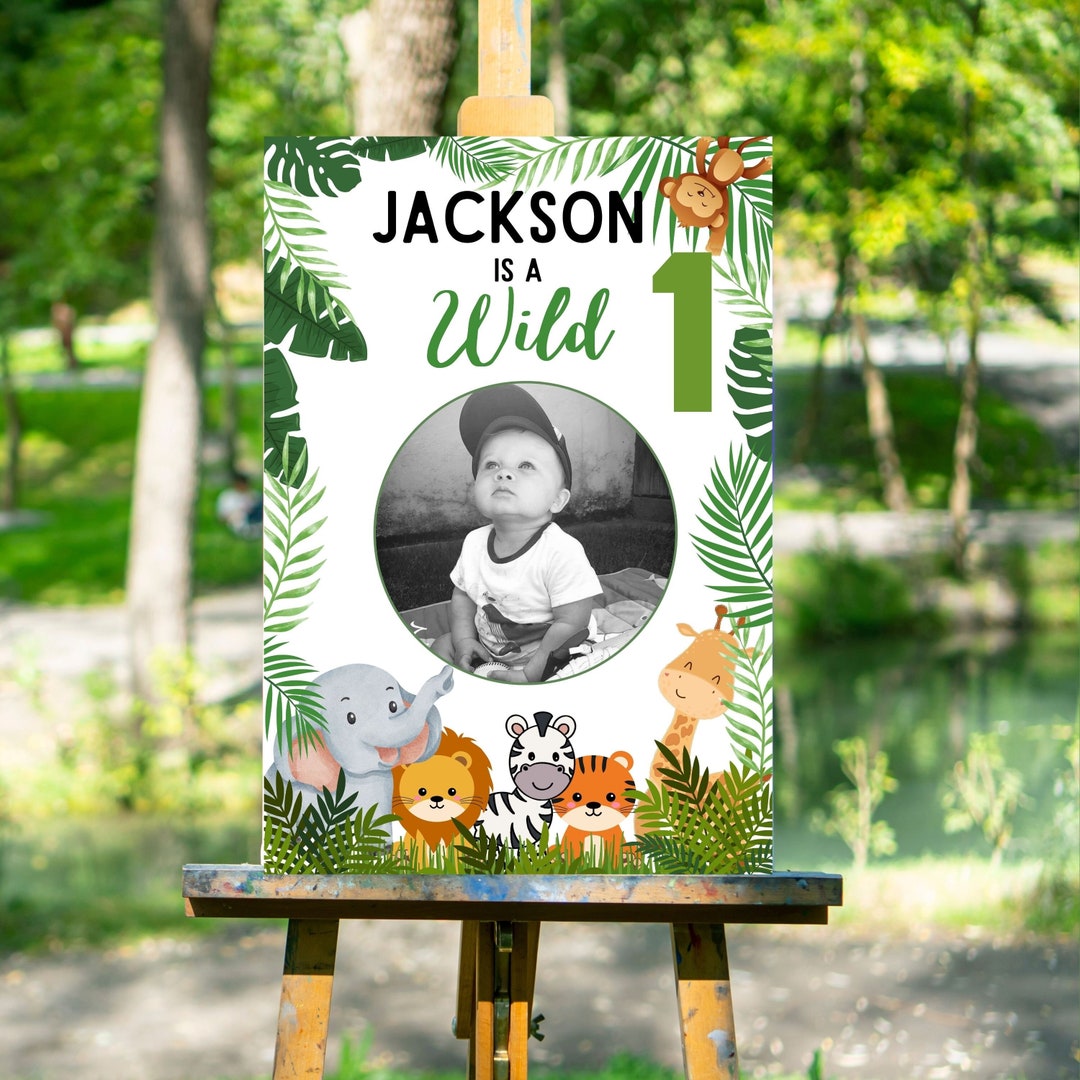Custom Wild One Birthday Decor Template for Baby 1st Birthday Jungle ...