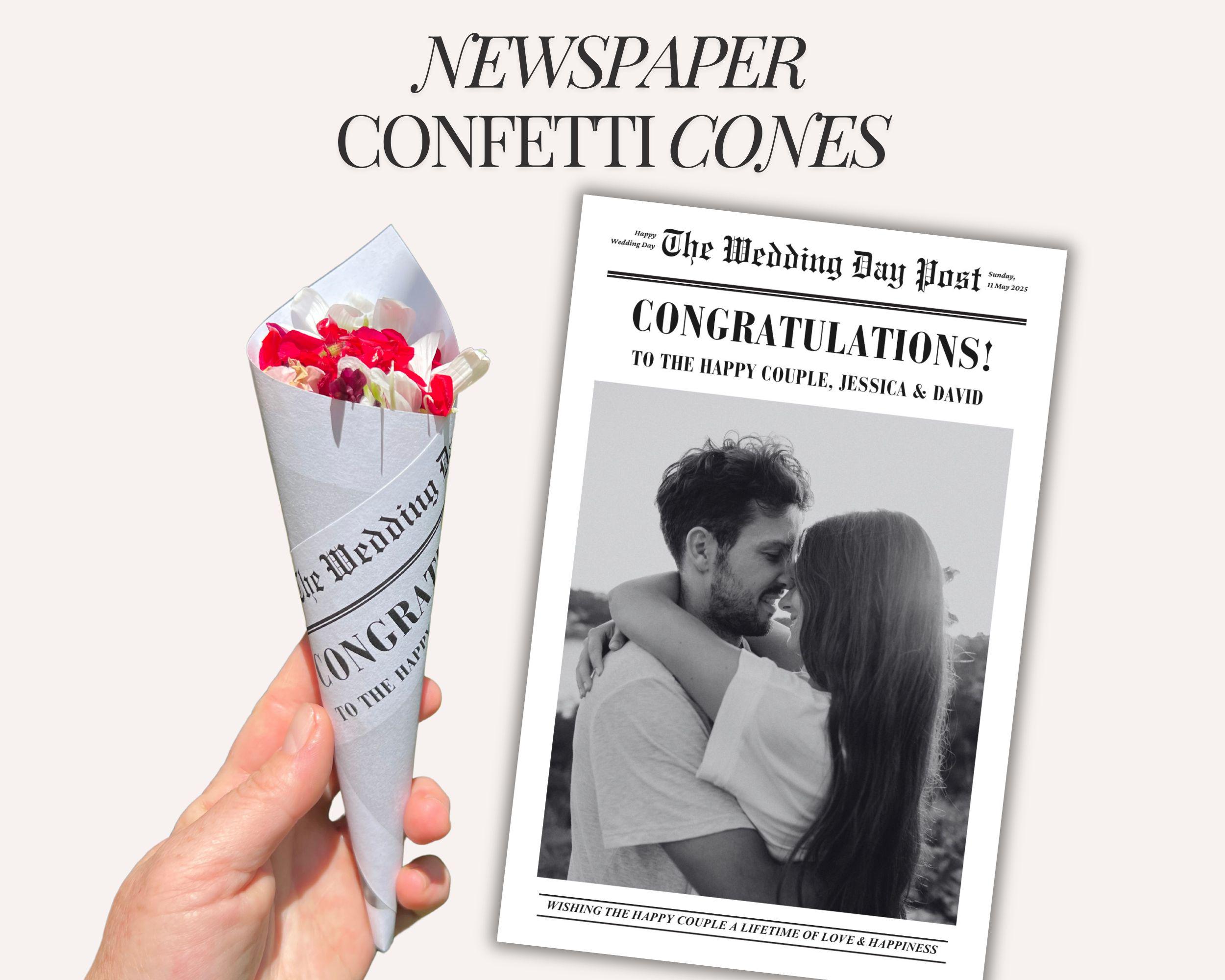 Petal Toss Cone Template for Wedding Send off Newspaper Petal Toss ...