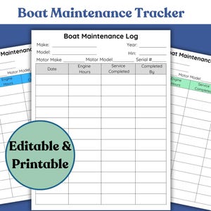 Boat Maintenance Tracker for Ski Boat Service Log for Sailboat Vessel ...