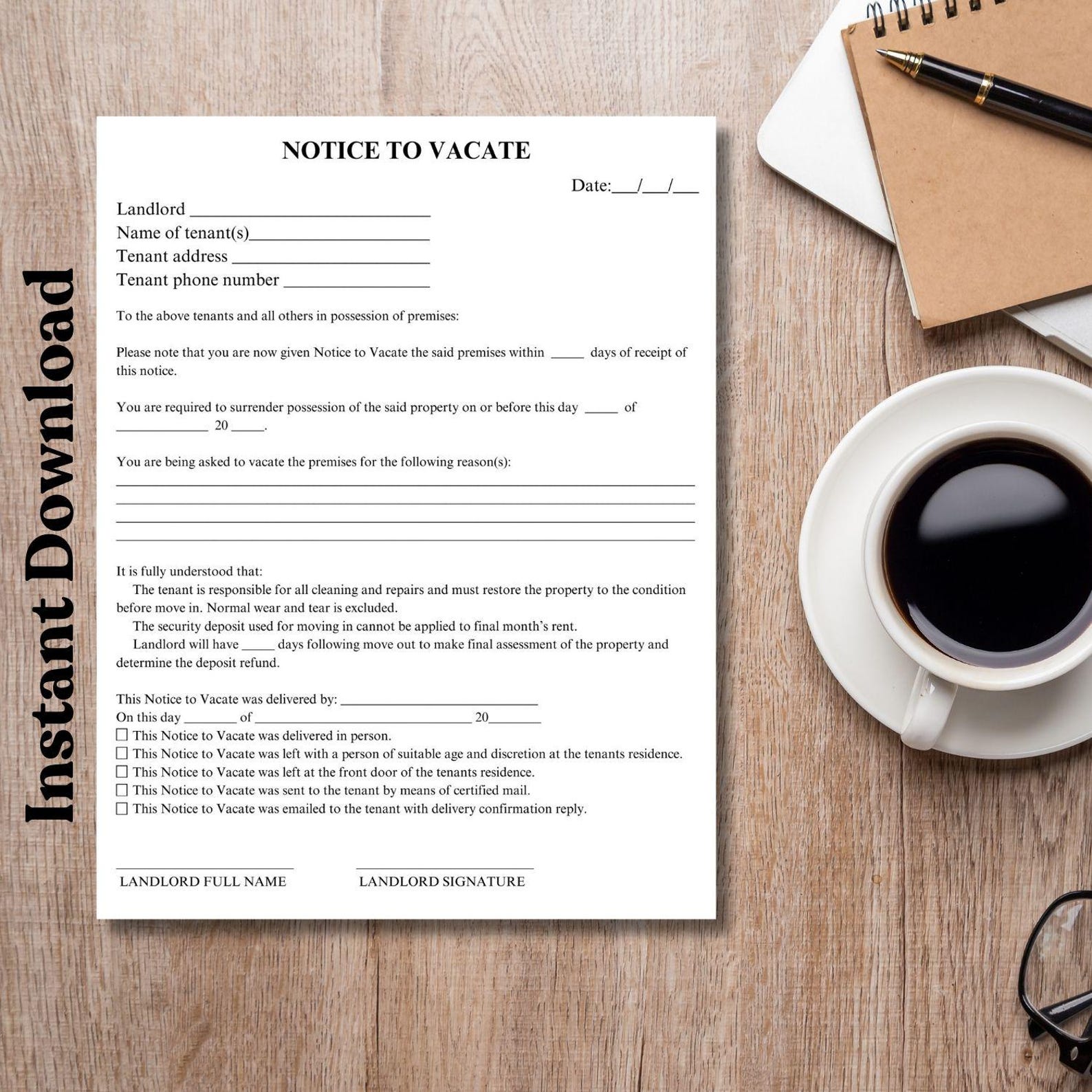 Eviction Notice Template for Tenant Notice to Vacate Form Eviction ...