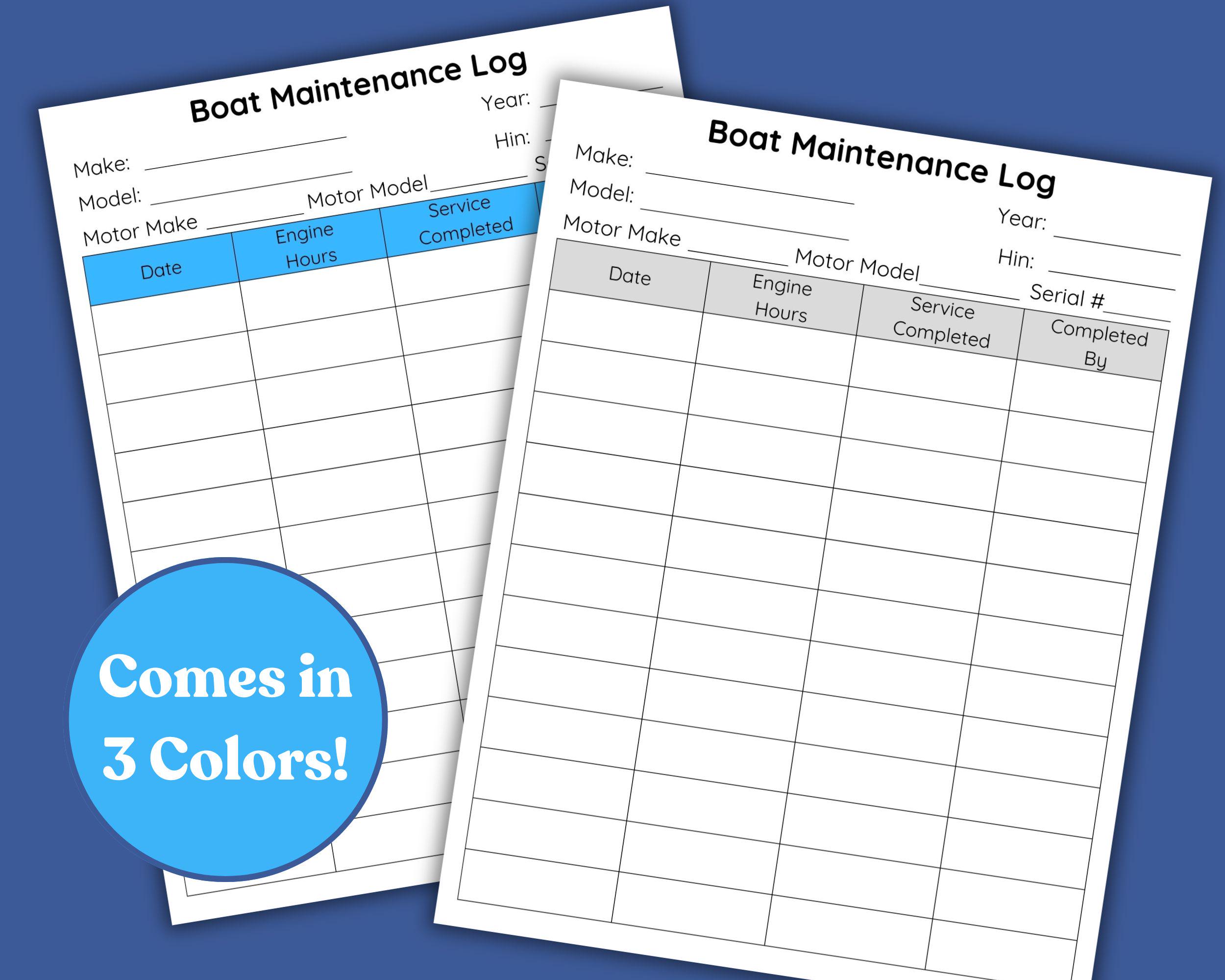 Boat Maintenance Tracker for Ski Boat Service Log for Sailboat Vessel ...
