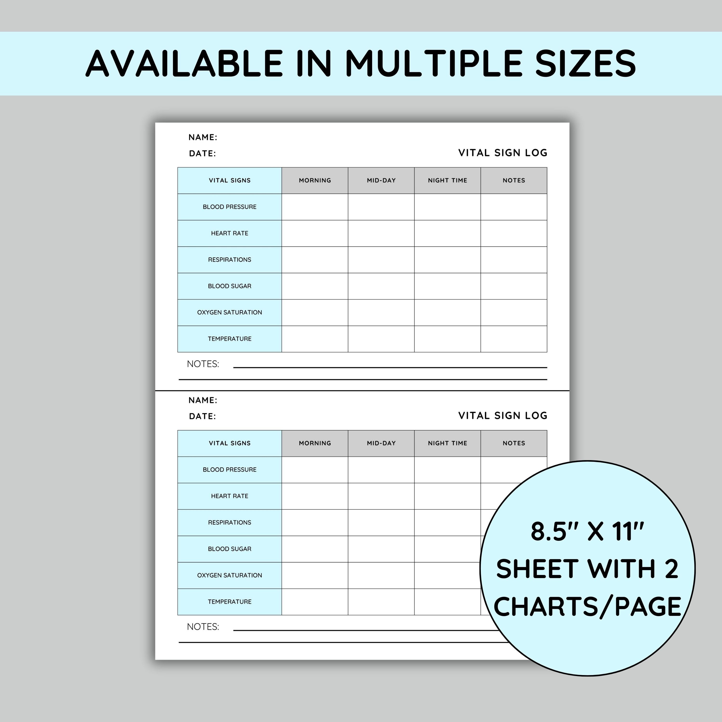 Daily Vital Sign Template for Nurse Vital Sign Log for Nursing Home ...
