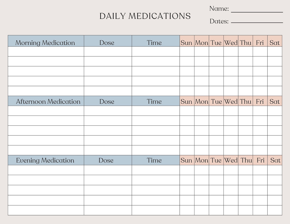 Daily Medication Log Printable Daily Medication Tracker Medication ...