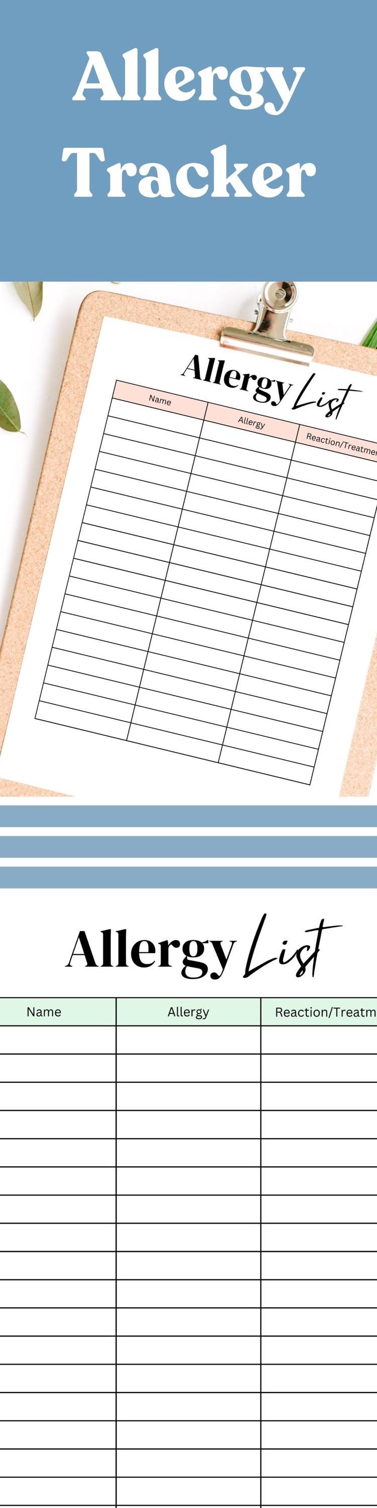 Allergy Tracker Template for Daycare Allergies List for Baby Allergy ...