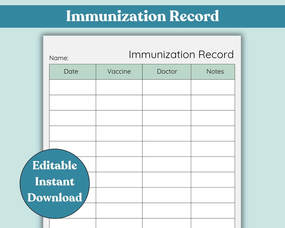 Immunization Record for Kid Immunization Log for Adult Vaccine Record ...