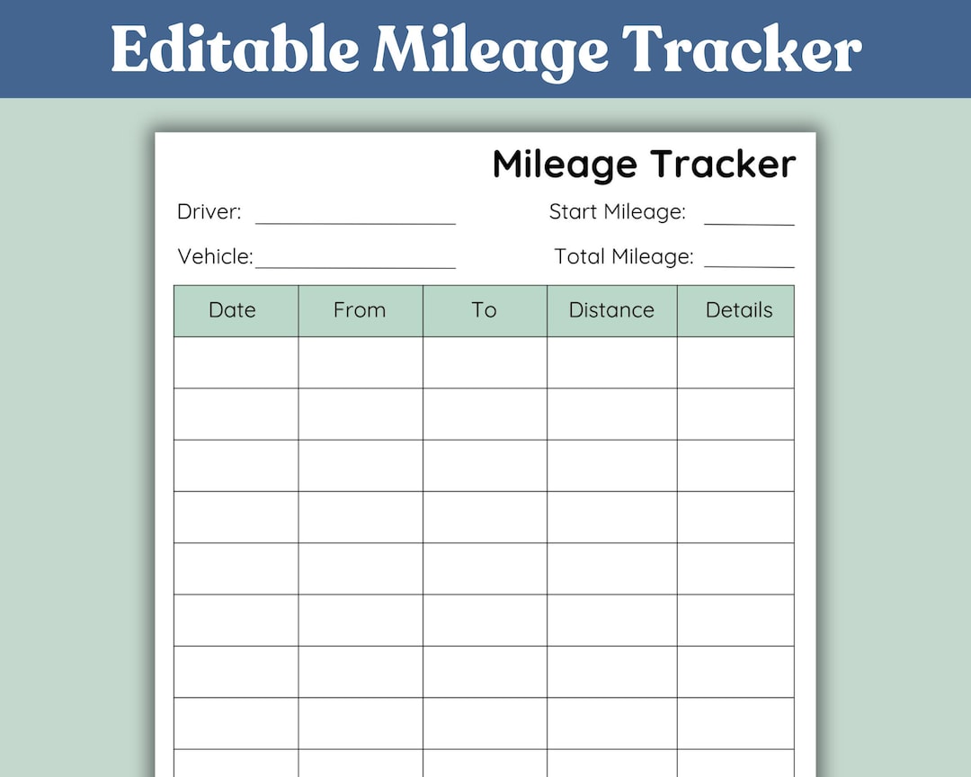 Mileage Log Printable Mileage Tracker Work Trip Mile Log Business Trip ...
