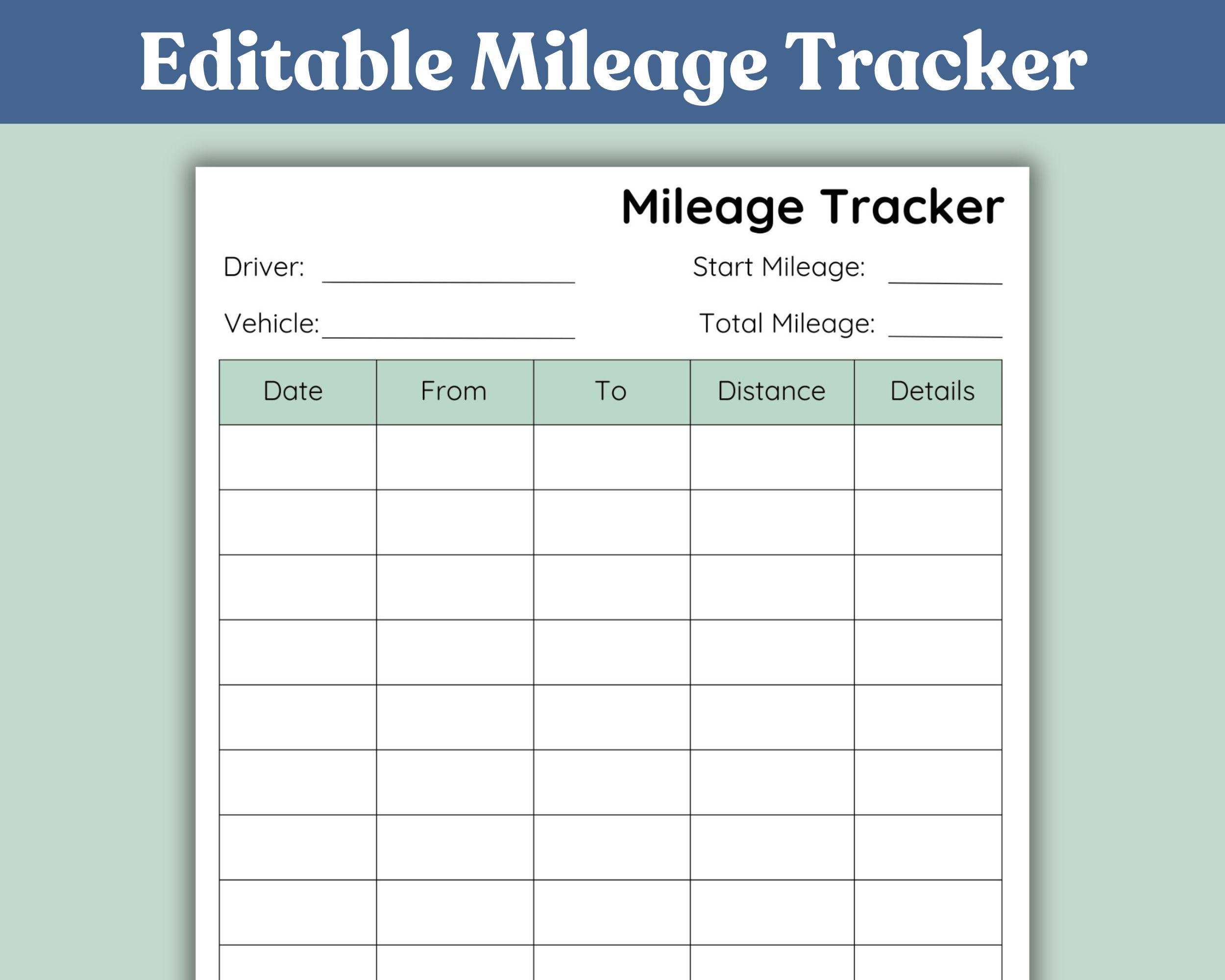 Mileage Log Printable Mileage Tracker Work Trip Mile Log Business Trip ...
