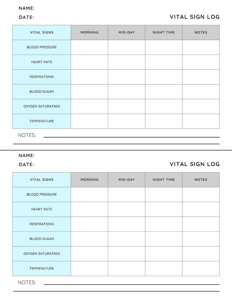 Daily Vital Sign Template for Nurse Vital Sign Log for Nursing Home ...