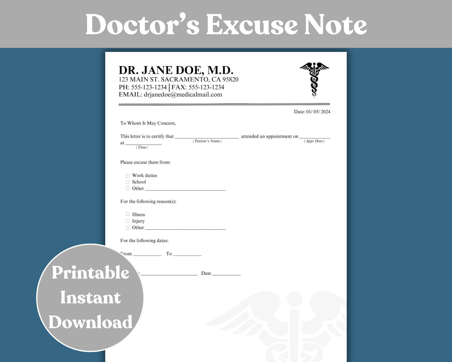 Doctor Excuse Note Template for Work Doctor Excuse Form for School Note ...