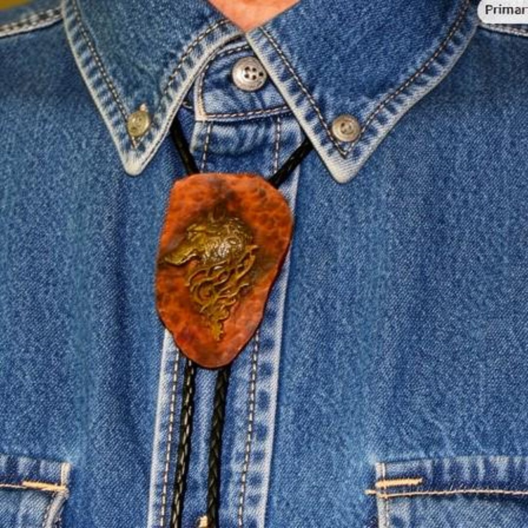 Handmade Bolo Tie, Brass Wolf Head on Copper, Original Design, One of A ...