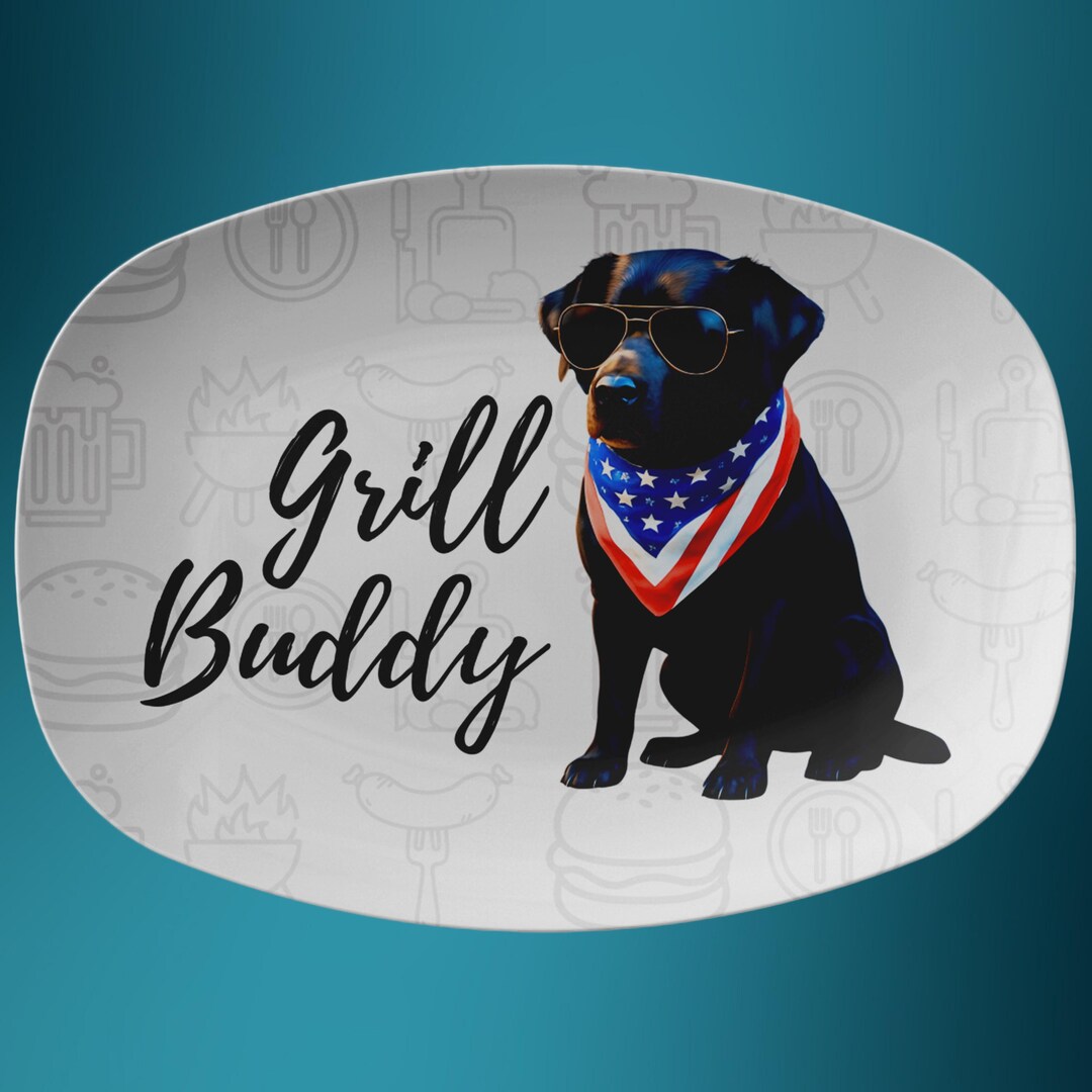 Black Labrador Grill Plate, Outdoor Cooking BBQ Platter, Barbecue Tray ...