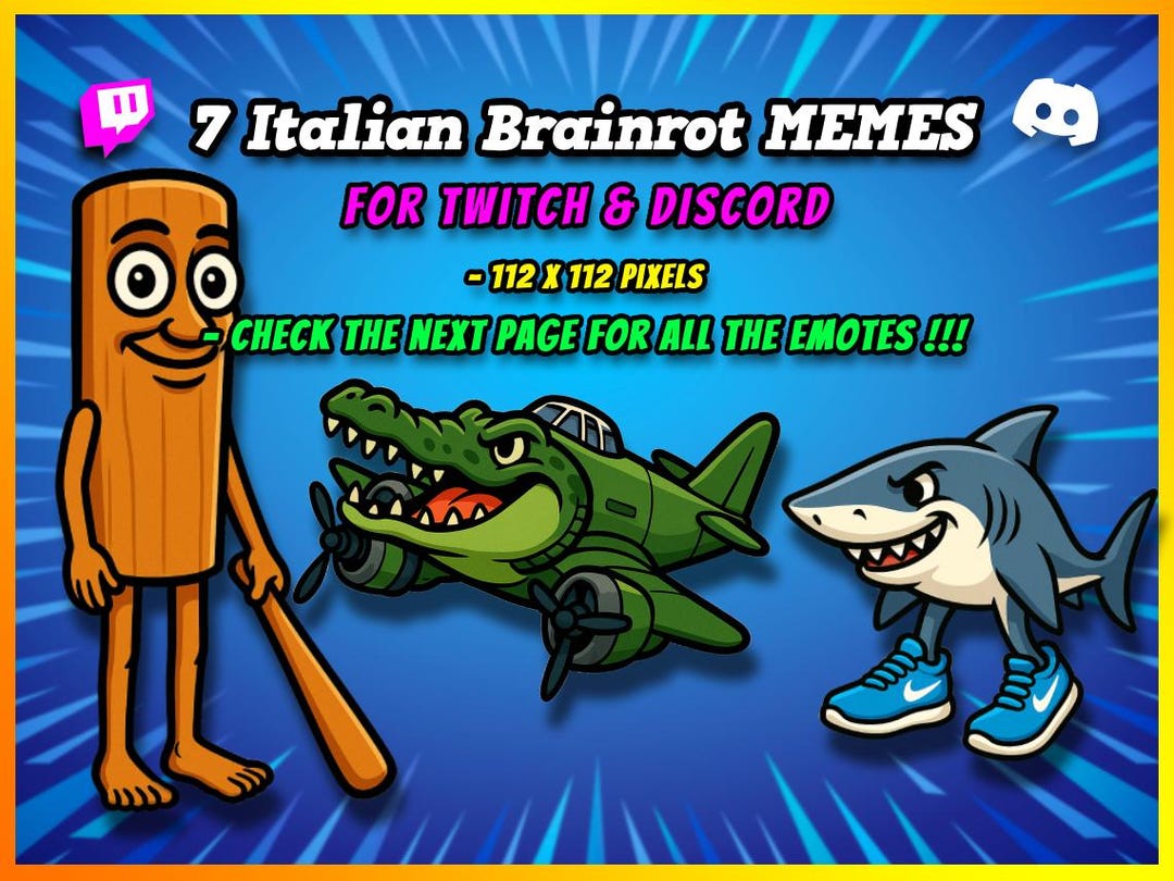 7 Twitch Brainrot Emotes - Featuring "bombardino Crocodilo" and More - Etsy