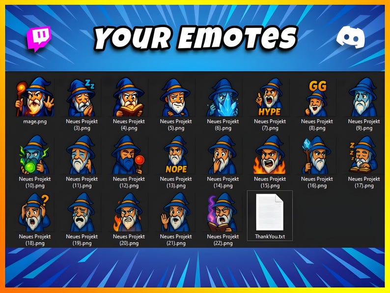 21 Wizard Emotes for Twitch & Kick - Streamer Cartoon Emotes PNG ...