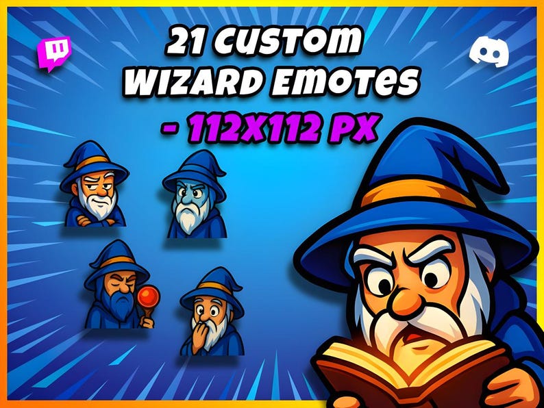 21 Wizard Emotes for Twitch & Kick - Streamer Cartoon Emotes PNG ...