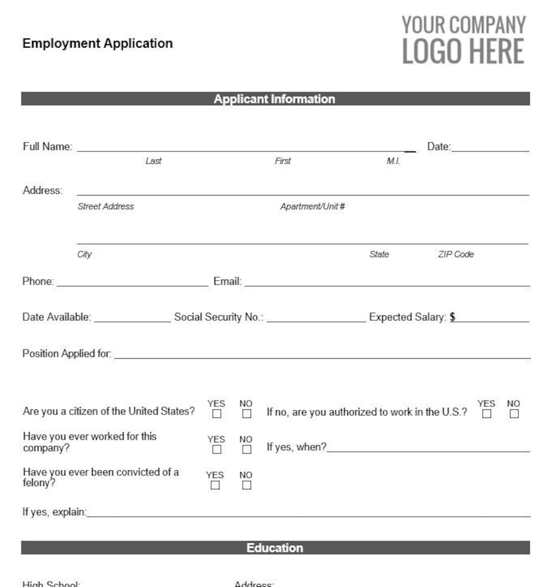 Employment Application - Job Application Template - Etsy