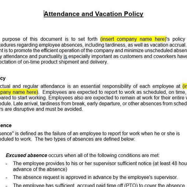 Employee Attendance Policy - Etsy