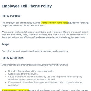 Employee Cell Phone Policy Template - Etsy