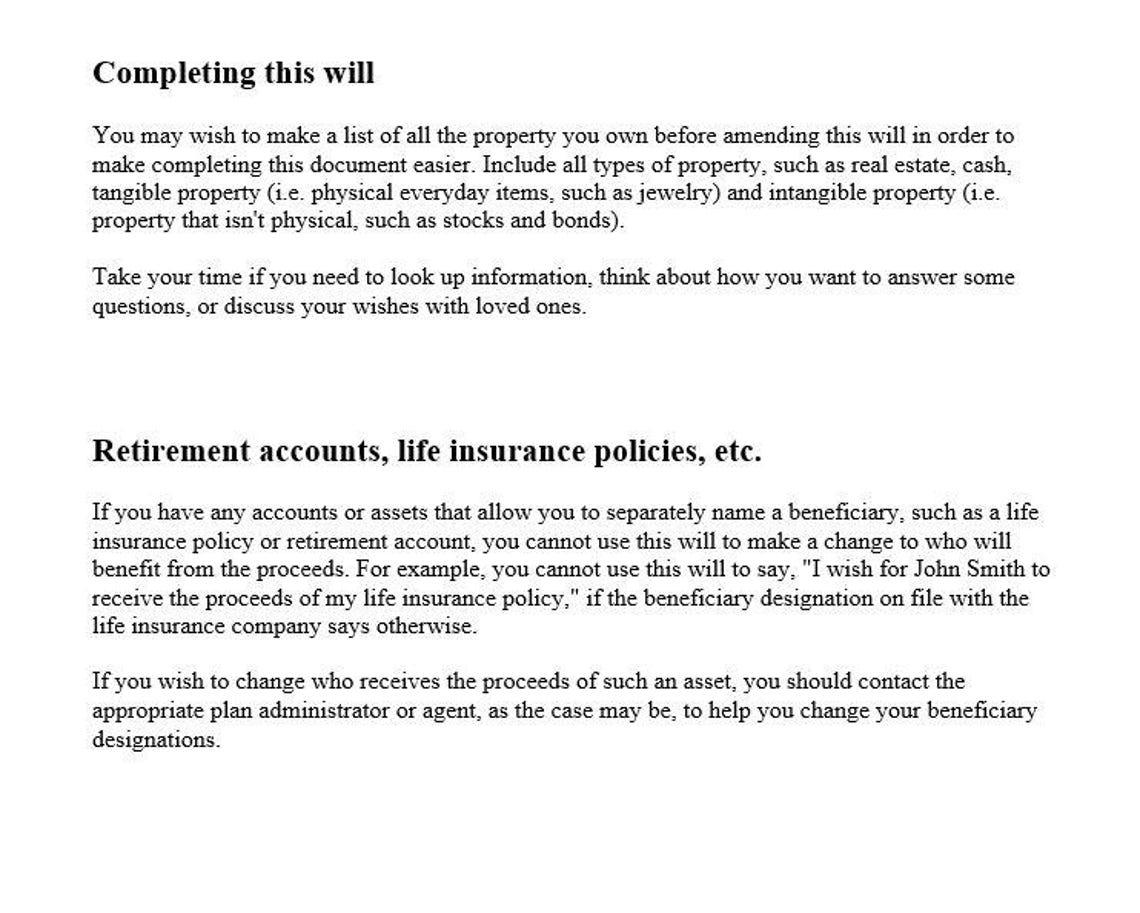 Last Will and Testament for Married Person - Template With Detailed ...