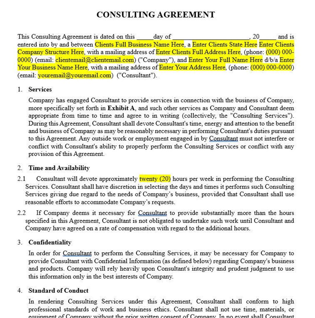 Consulting Agreement Template With Detailed Instructions and Info ...