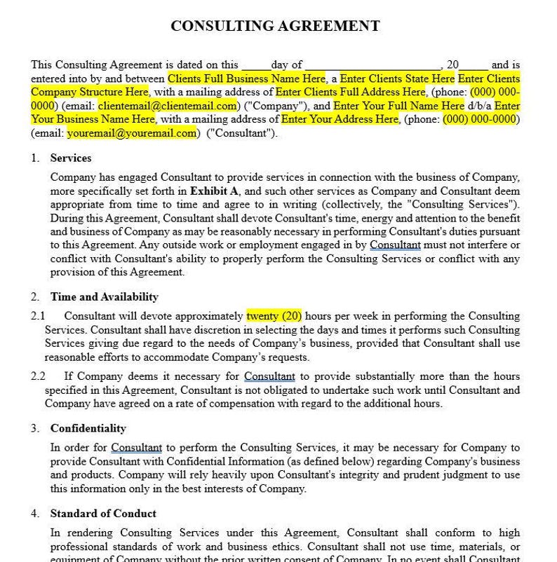 Consulting Agreement Template With Detailed Instructions and Info ...