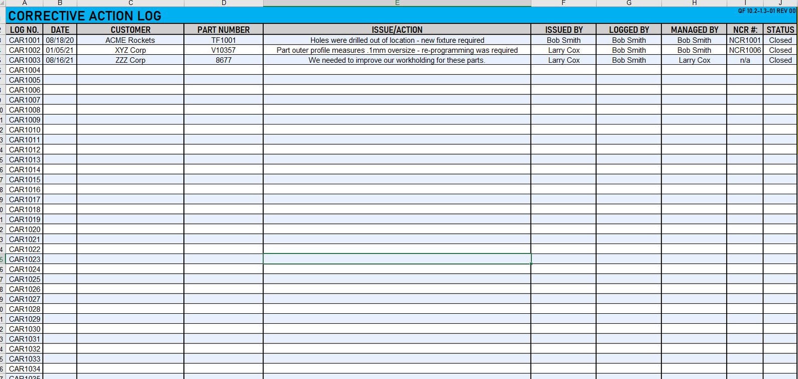 ISO 9001 2015 CORRECTIVE ACTION Template With Log and Procedure ...