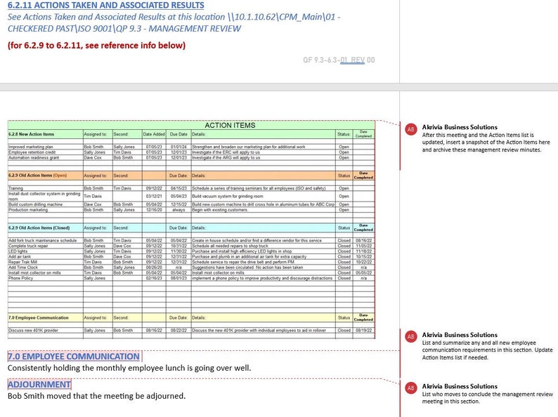 ISO 9001 2015 Management Review Template With Log and Procedures ...