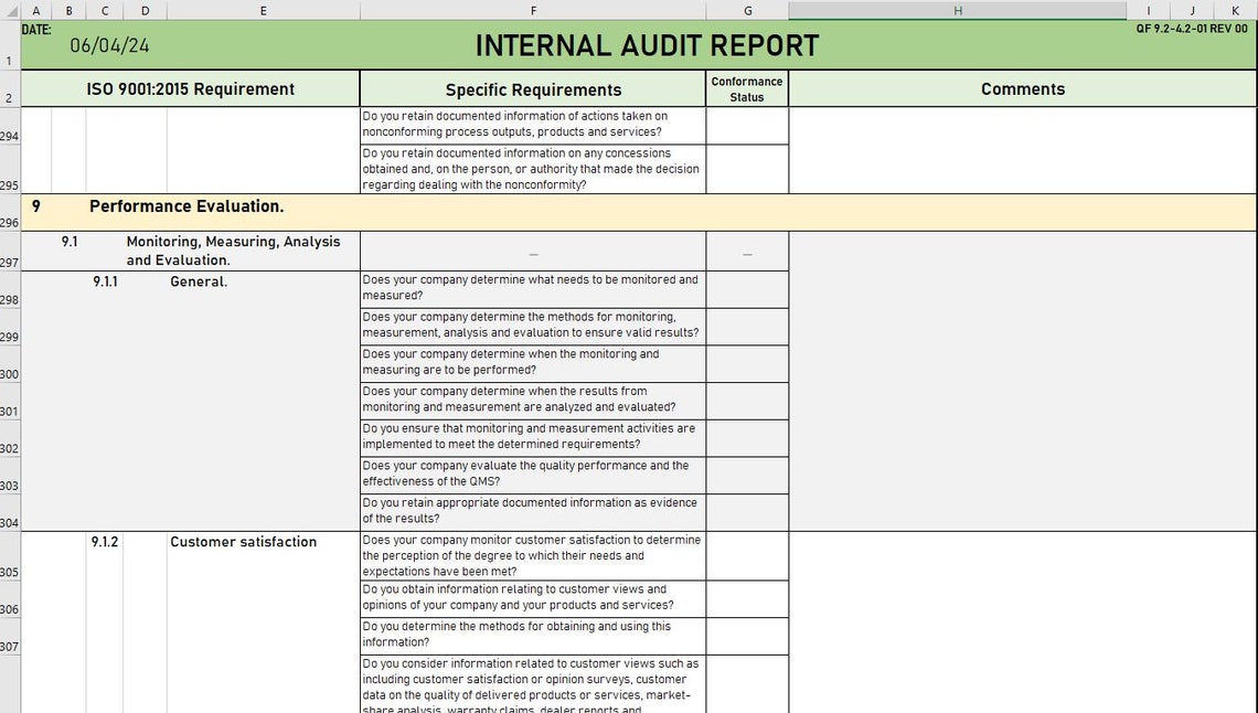 ISO 9001 2015 Internal Audit Template With Log and Procedures - Section ...