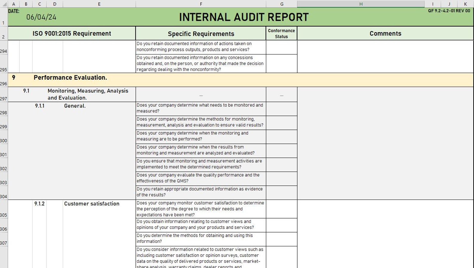 ISO 9001 2015 Internal Audit Template With Log and Procedures Section 9 ...